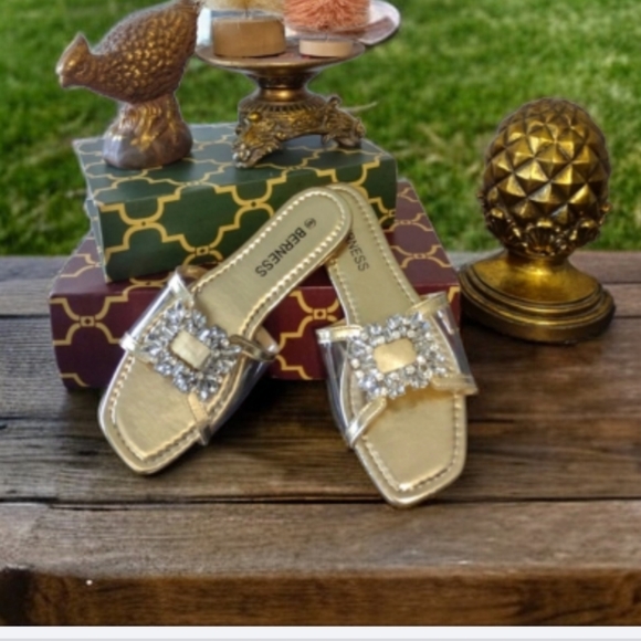 Berness | Shoes | Berness Gold Transparent Embellished Sandals | Poshmark
